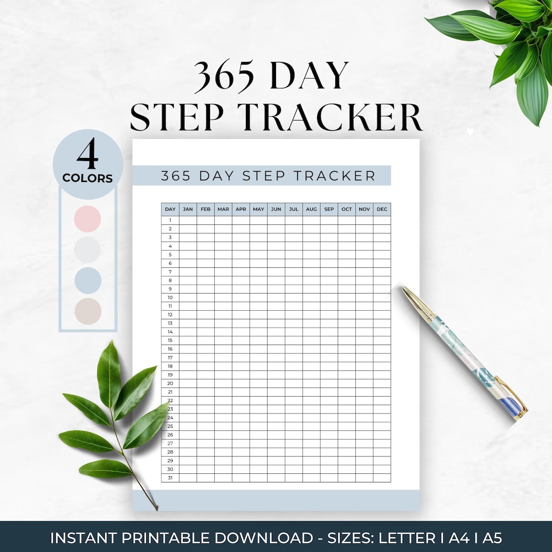 365 Day Step Tracker Printable, Daily Step Log, Fitness Tracker, Health ...