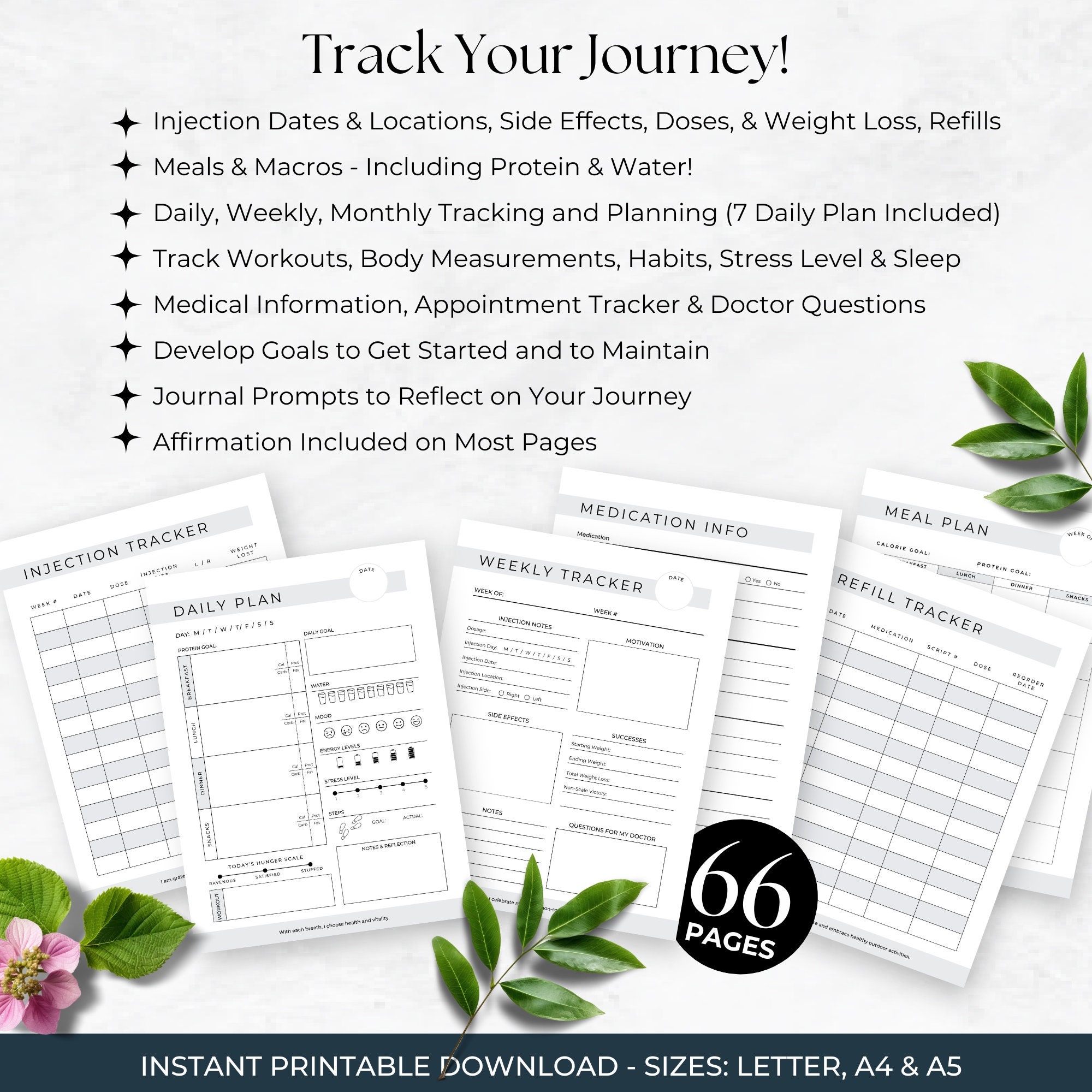 Semaglutide Weight Loss Tracker, Tirzepatide Weekly Tracker, Medicated ...