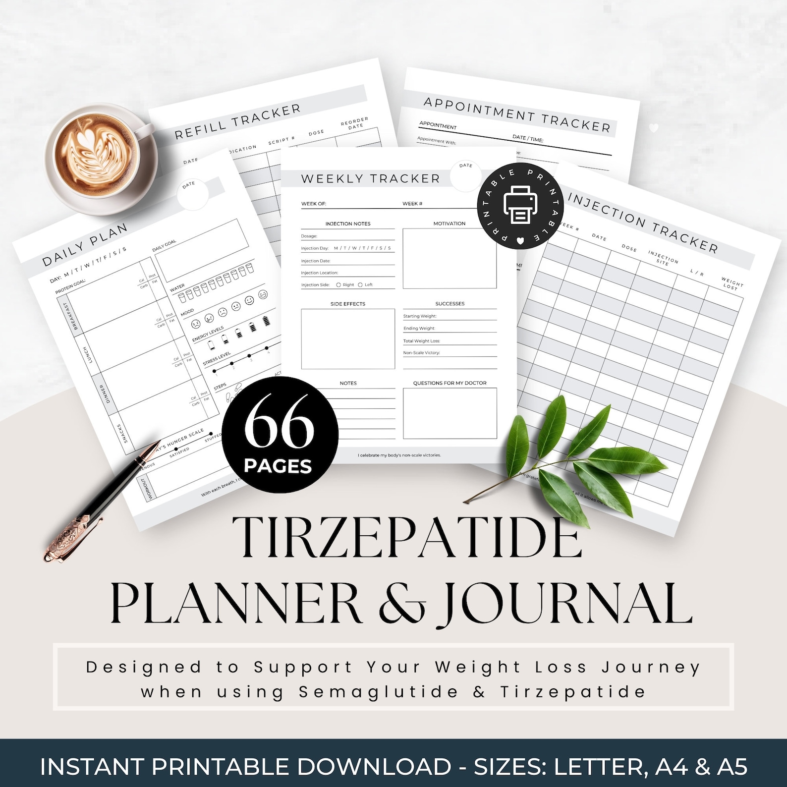 Semaglutide Weight Loss Tracker, Tirzepatide Weekly Tracker, Medicated ...