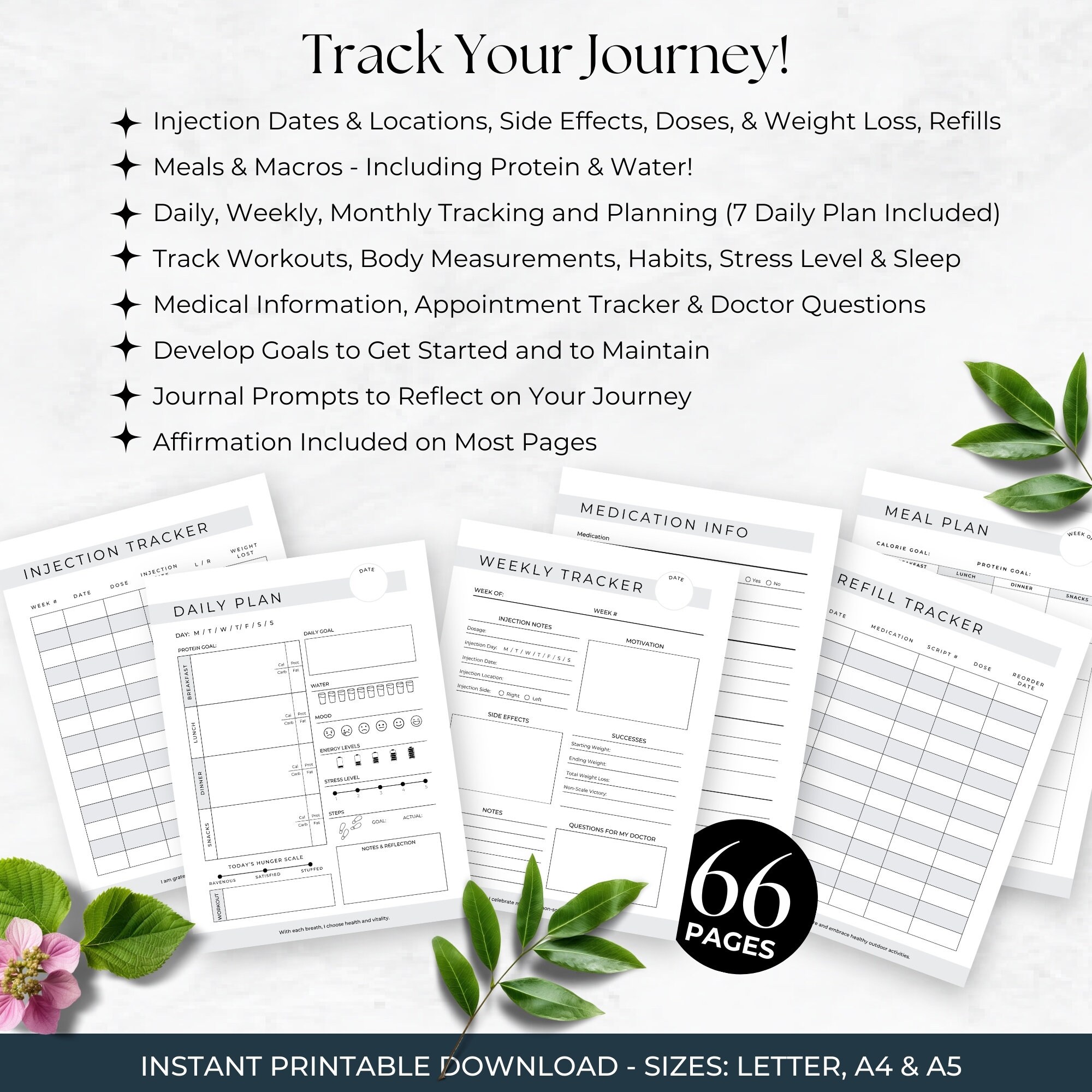 Semaglutide Weight Loss Tracker, Tirzepatide Weekly Tracker, Medicated ...