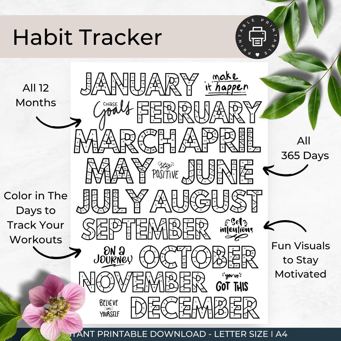 Workout Tracker Coloring Page, 2025 Fitness Tracker, Monthly Habit Log ...