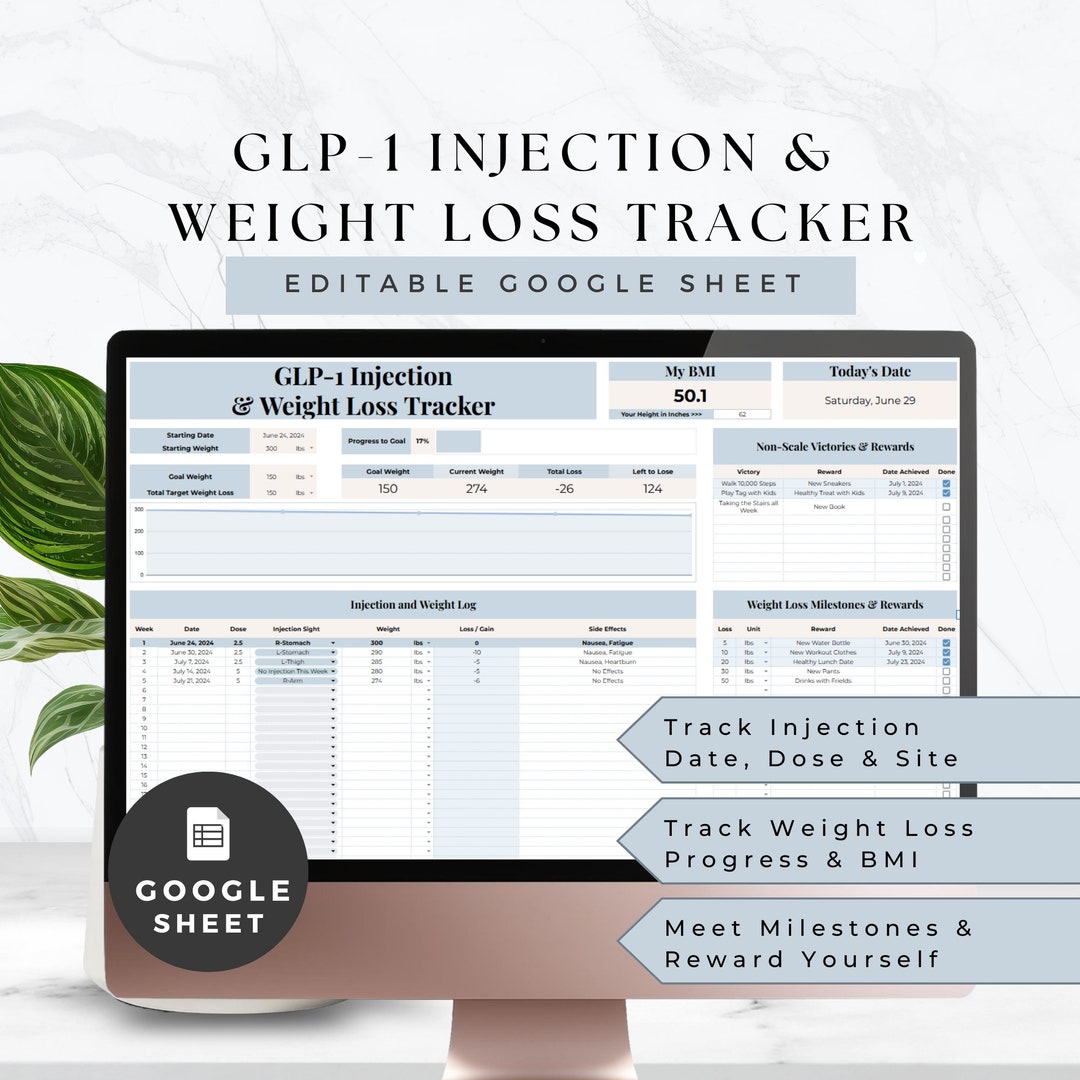 GLP1 Injection Tracker Google Sheet, Tirzepatide Weight Loss Tracker ...