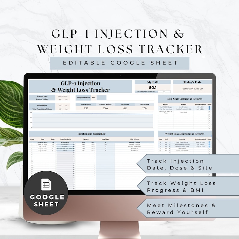 GLP1 Injection Tracker Google Sheet, Tirzepatide Weight Loss Tracker ...