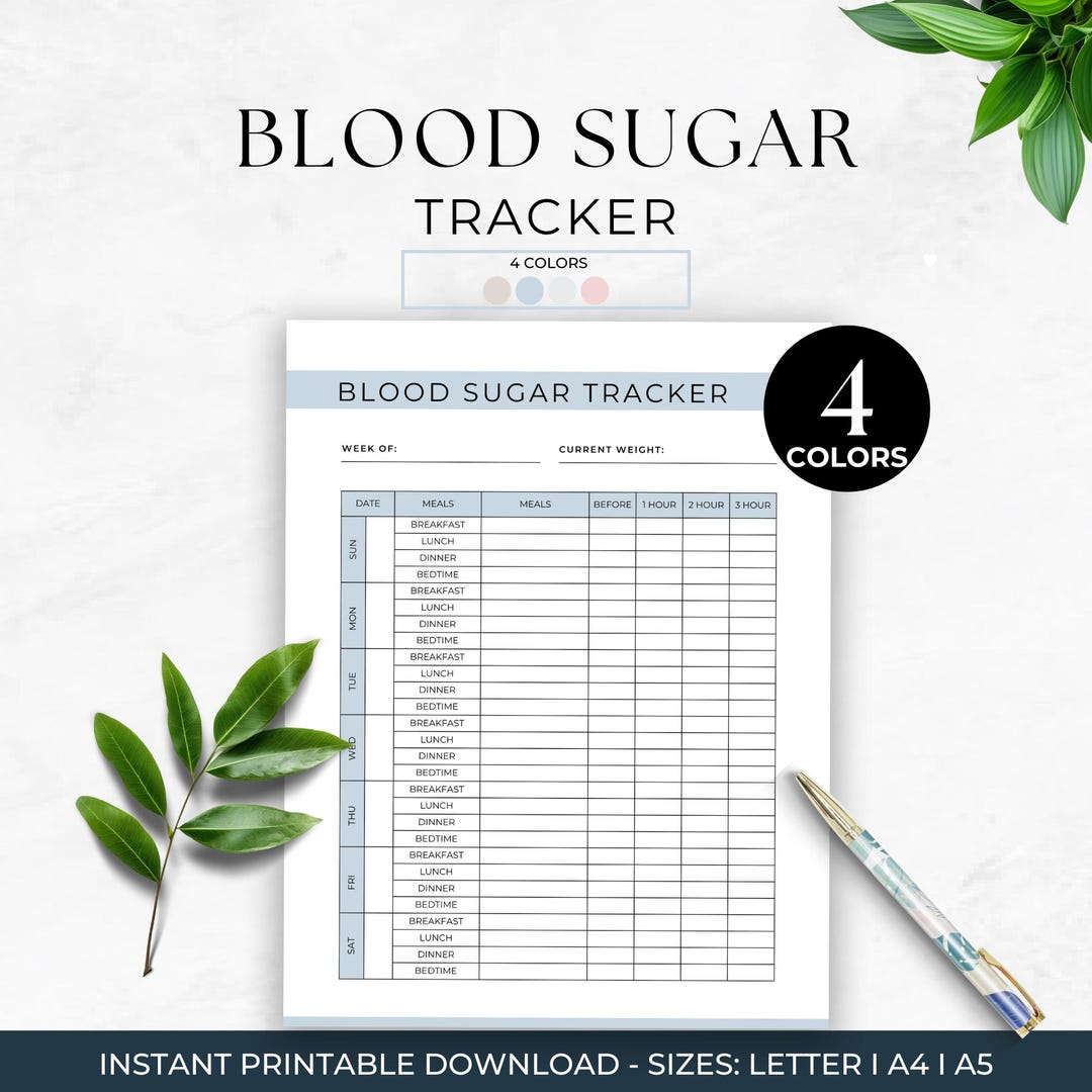 Weekly Blood Sugar Log, Diabetes Glucose Tracker, Health & Wellness ...