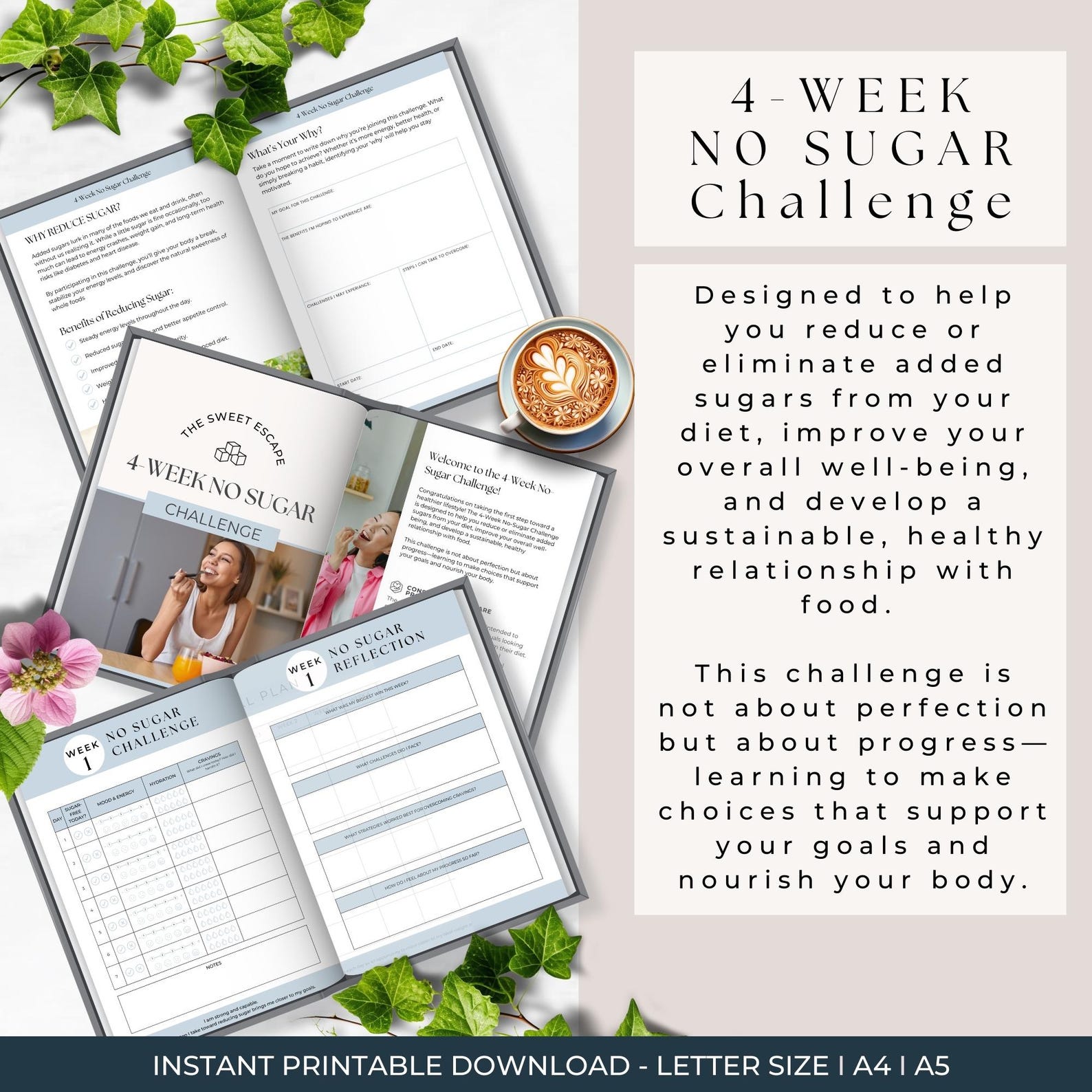 30 Day No Sugar Challenge, Sugar Detox Tracker, No Sweets Diet Health ...