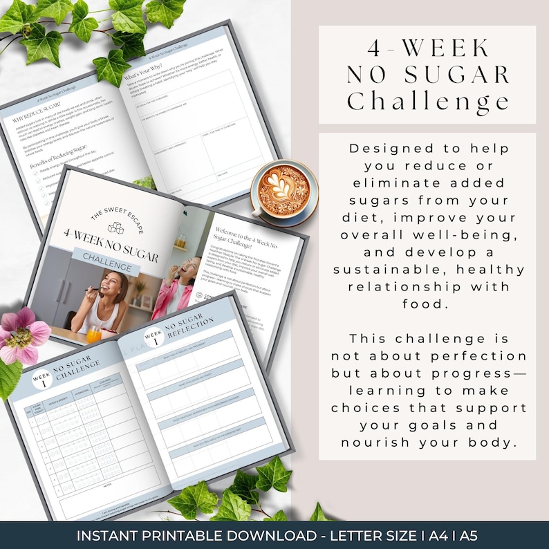 30 Day No Sugar Challenge, Sugar Detox Tracker, No Sweets Diet Health ...