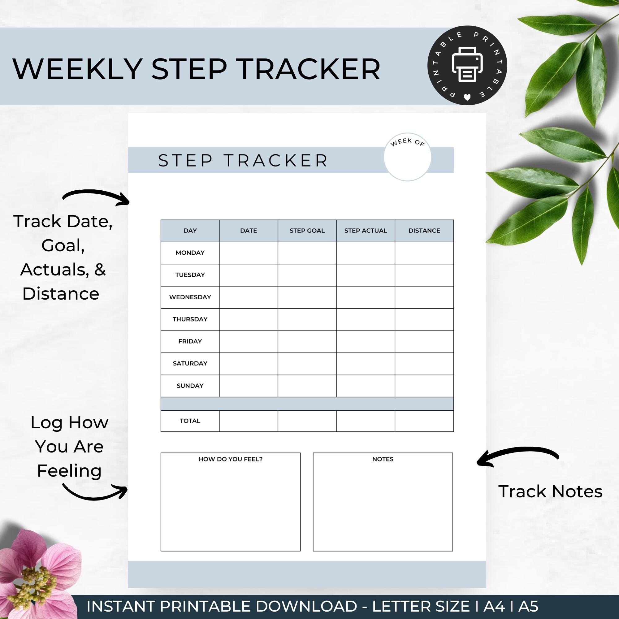 Step Tracker Printable, Daily Step Log, Fitness Tracker, Health Journal ...