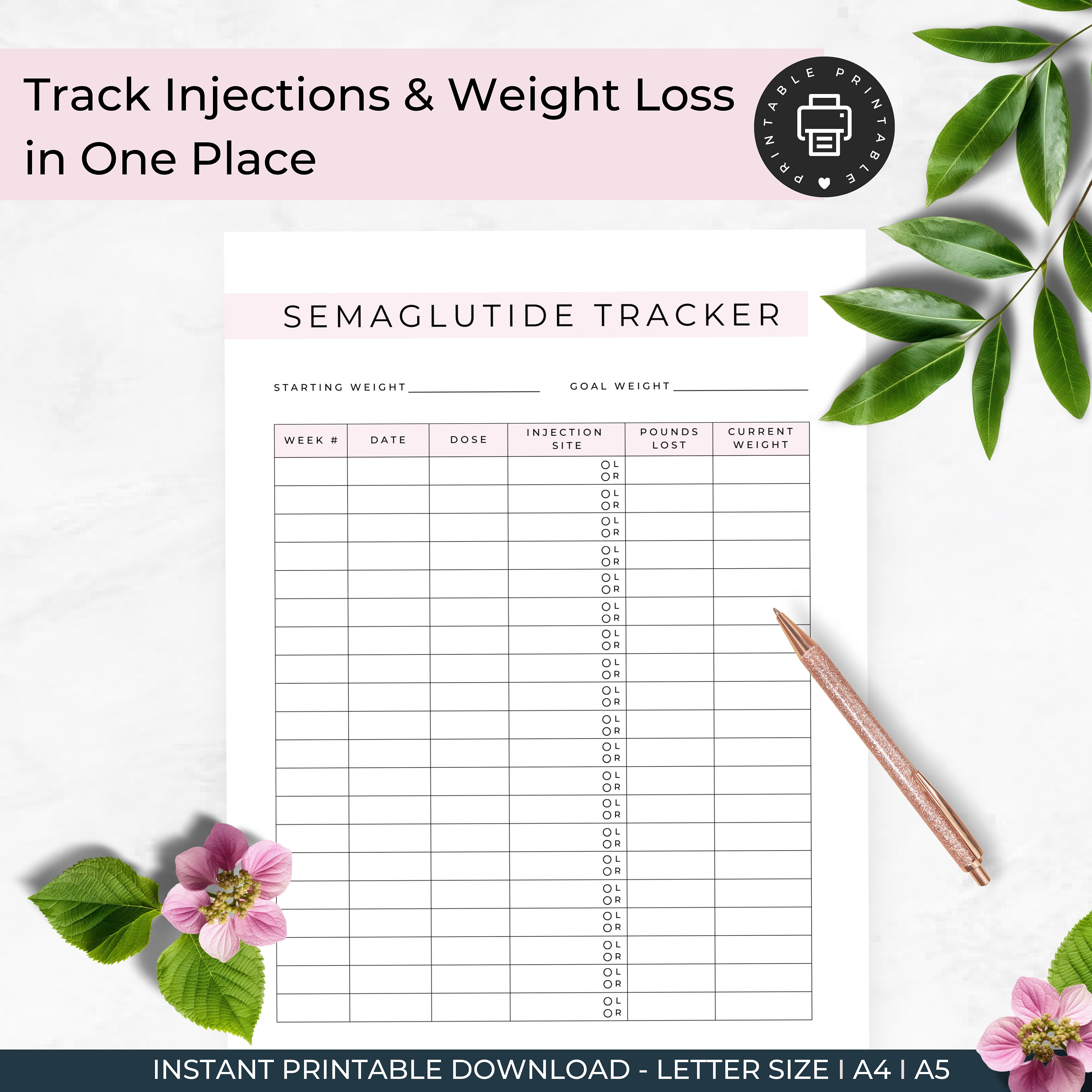 Semaglutide Injection Tracker, Semaglutide Weight Loss Tracker, Simple ...