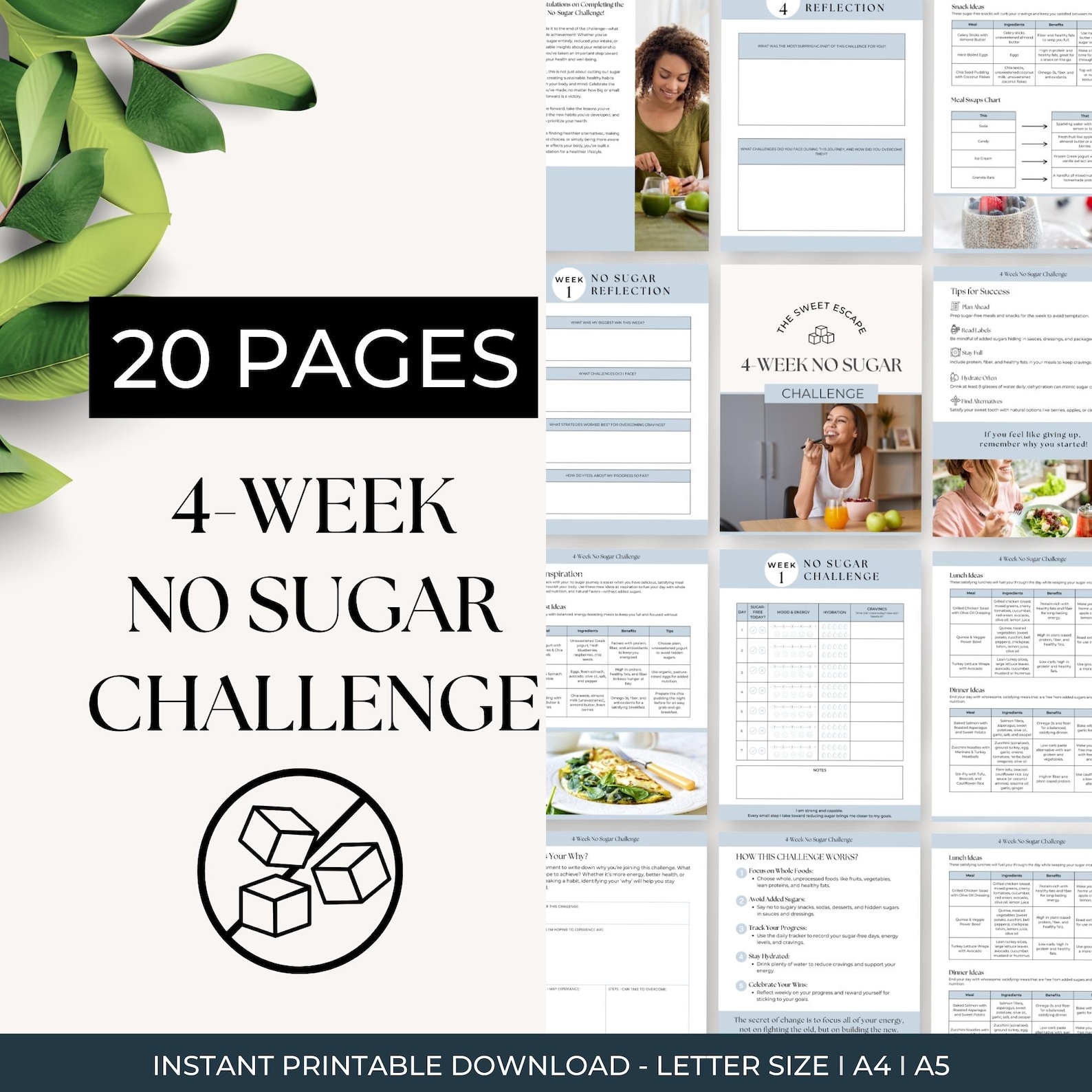 30 Day No Sugar Challenge, Sugar Detox Tracker, No Sweets Diet Health ...