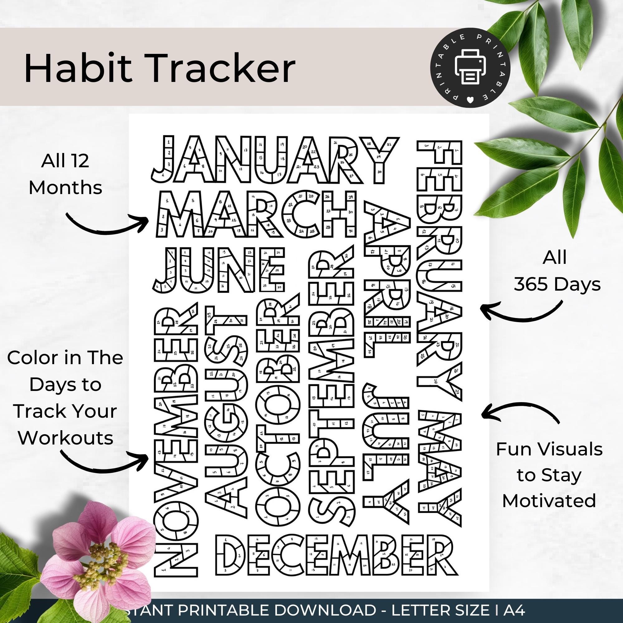 2025 Habit Tracker Coloring Sheet, 365 Day Coloring Habit Tracker ...