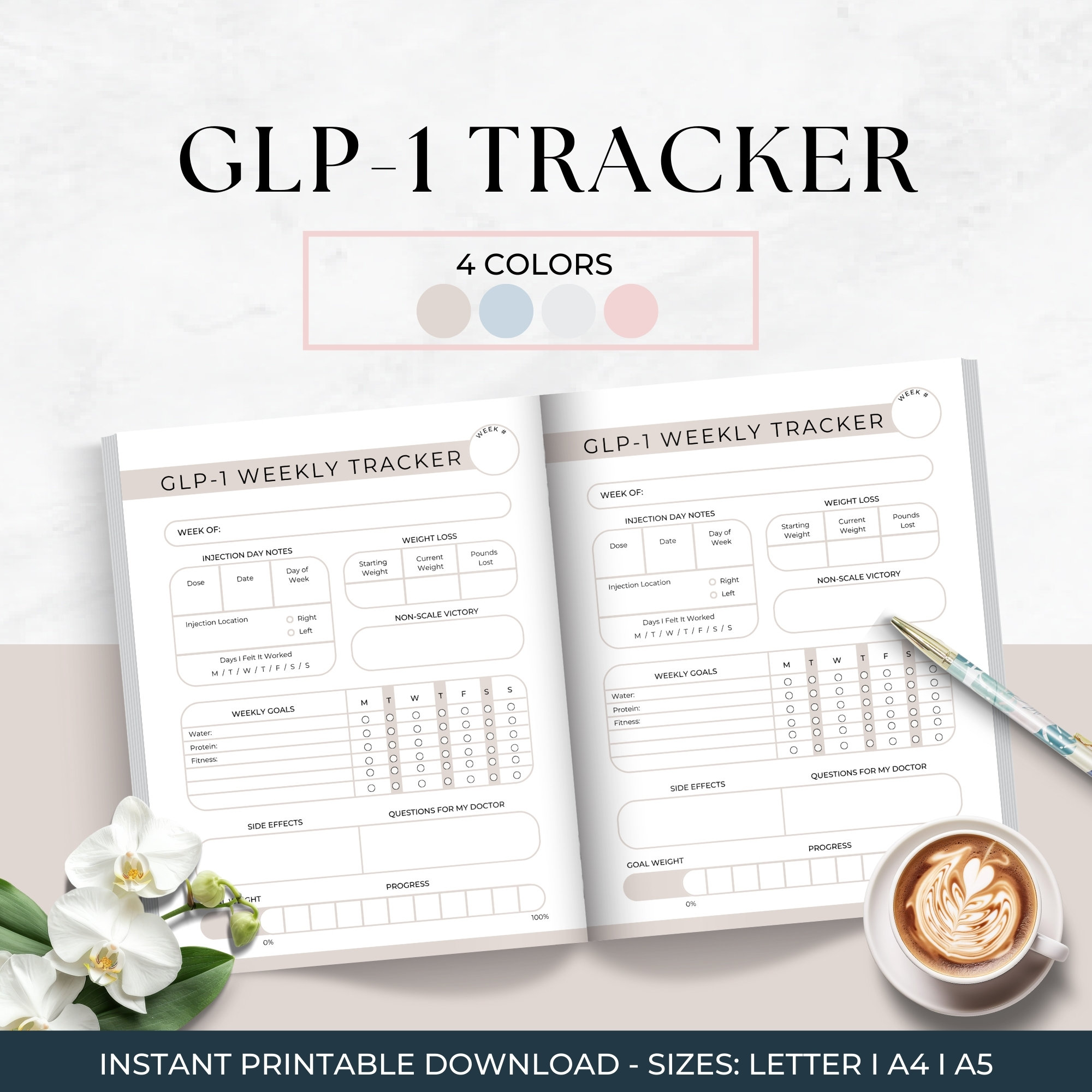 Tirzepatide Weekly Journal, GLP1 Weight Loss Tracker, Semaglutide ...