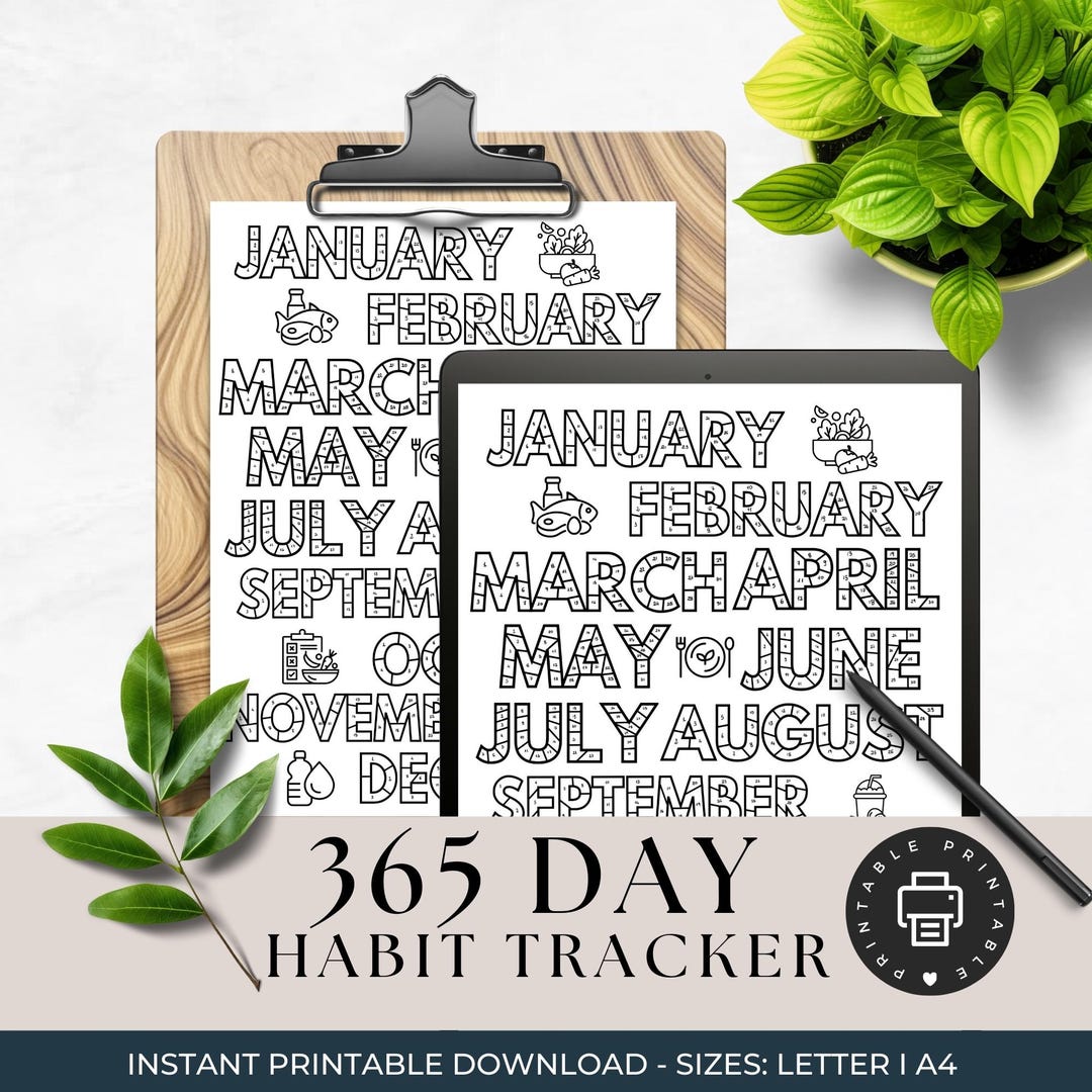 2025 Habit Tracker Coloring Sheet, 365 Day Coloring Habit Tracker ...