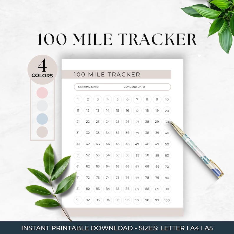 100 Mile Step Tracker Printable, Daily Step Log, Fitness Tracker ...
