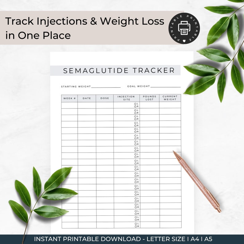 Semaglutide Injection Tracker, Semaglutide Weight Loss Tracker, Simple ...