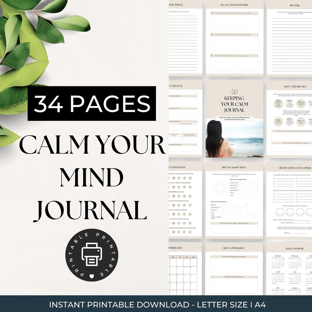 Calming Your Mind Journal, Mental Health Planner, Mindfulness Journal ...