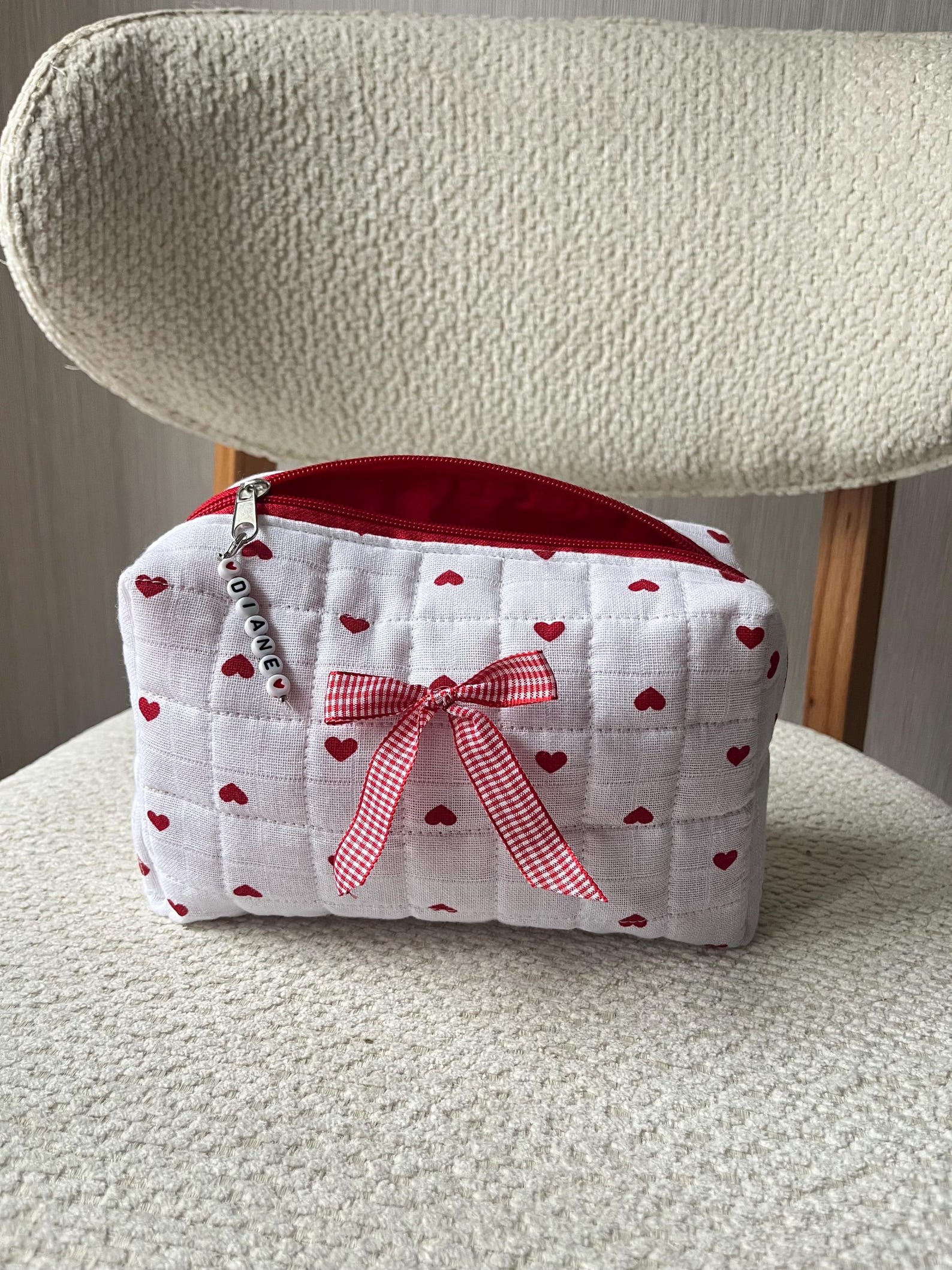Custom Beaded Make up Bag for Her,red Heart Printed Quilted Makeup Bag ...