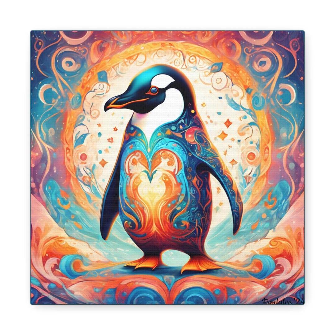 Canvas Gallery Wrap, Plucky Penguin Boho Beach Print, Coastal Decor ...