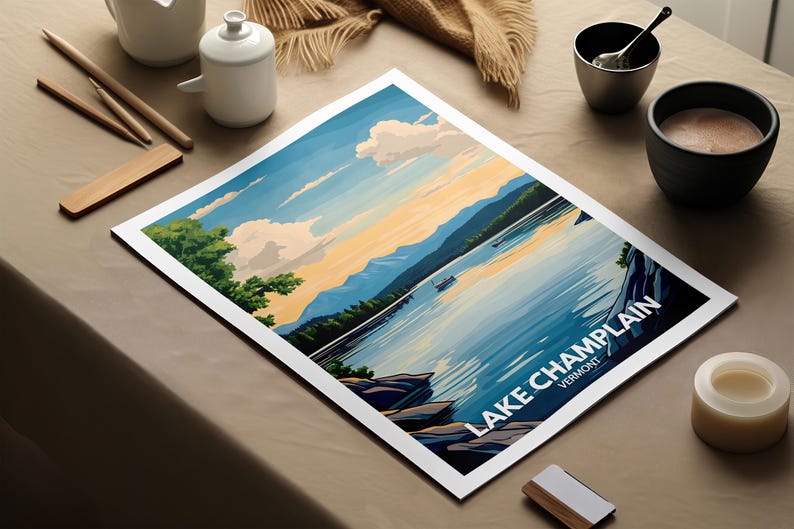 Champlain Print - Lake Champlain Poster / Vermont Lake Art / Vermont ...