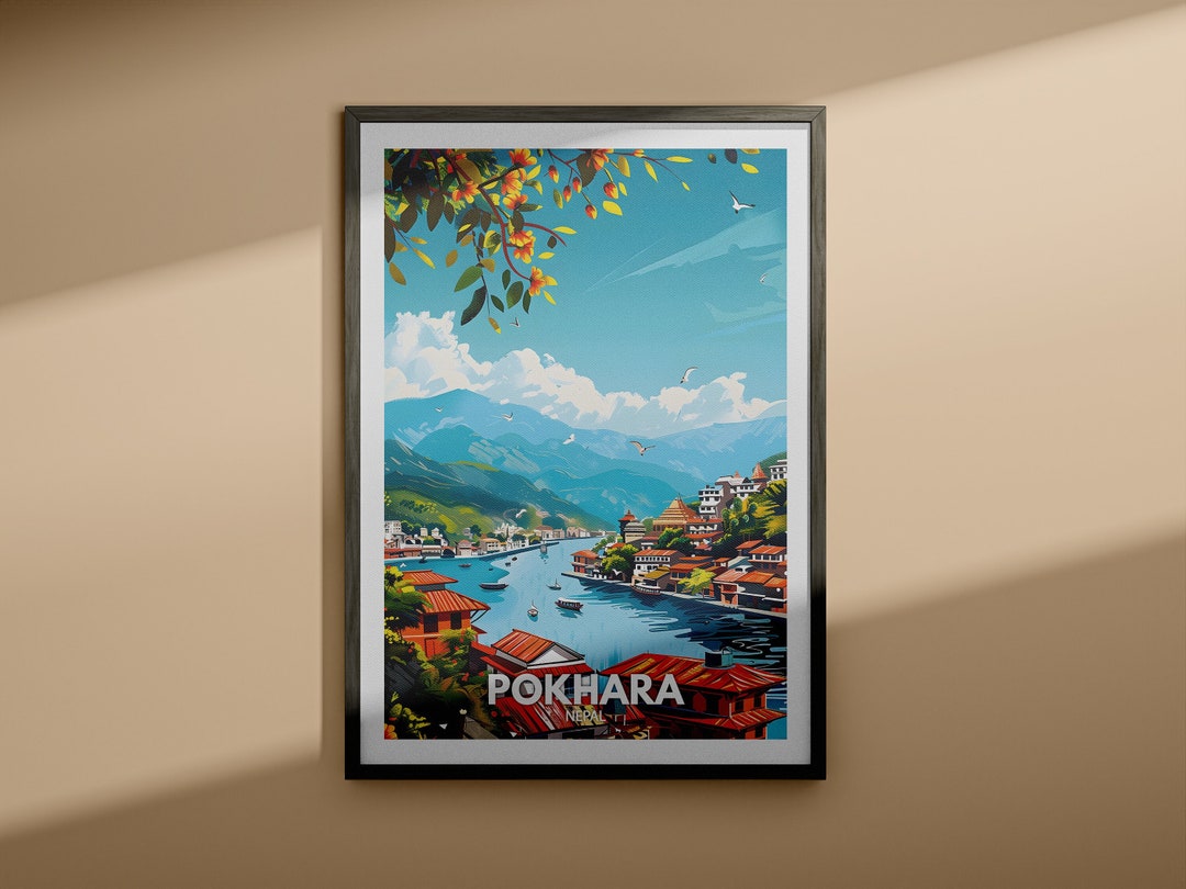 Pokhara Print - Pokhara Travel Poster / Nepal Wall Art Print / Nepal ...