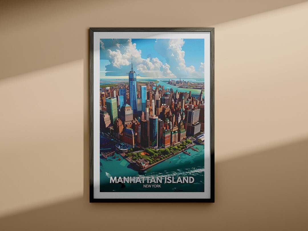 Manhattan Print - Manhattan Island Poster / New York Island Art / New ...