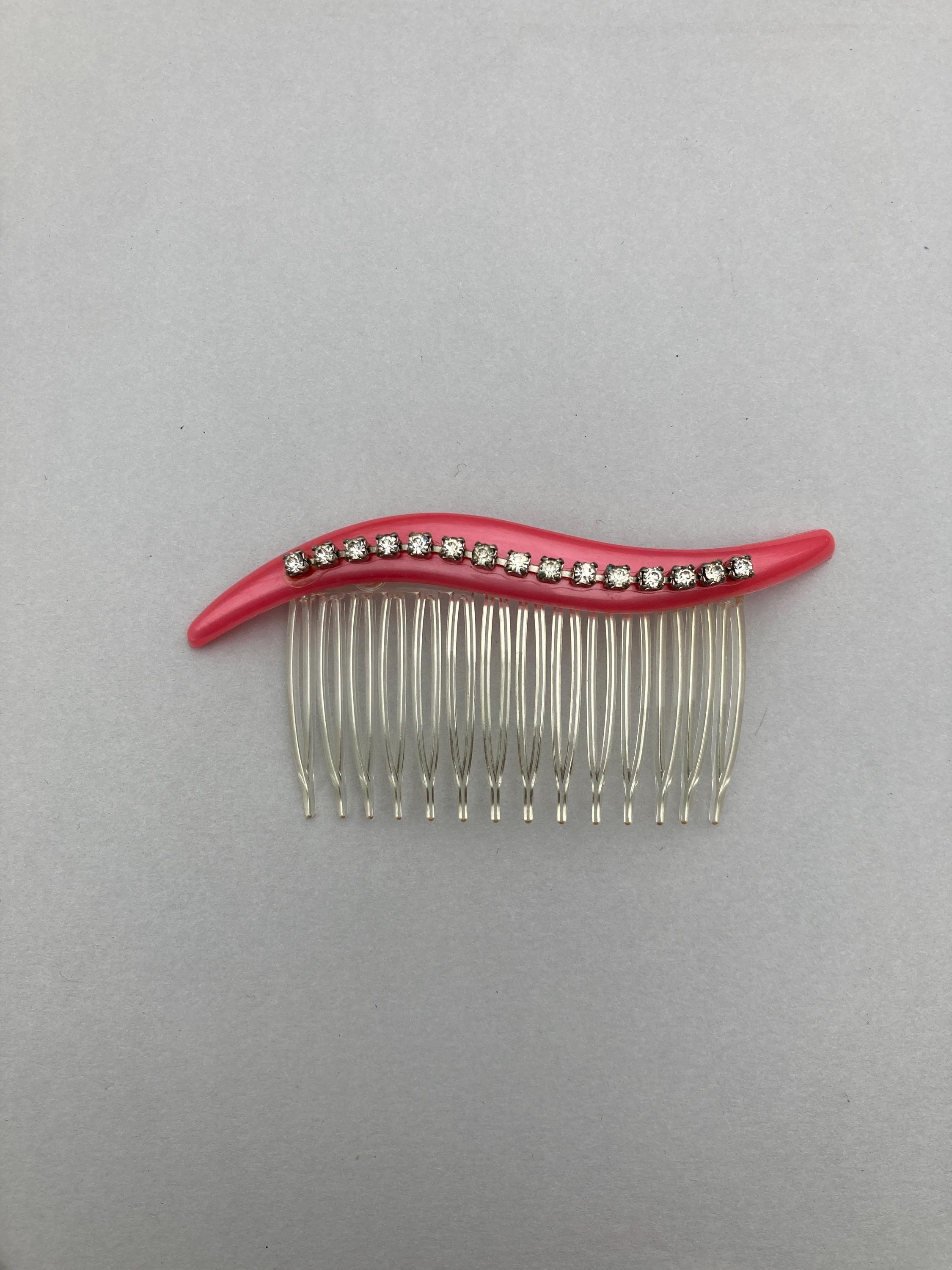 Vintage Swoosh Side Hair Comb Clear Pink Modern Rhinestone Hair Slide ...