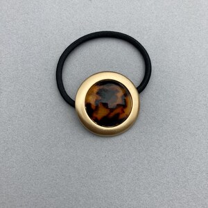 Vintage Round Faux Tortoise Gold Metal Ponytail Holder Brown Black ...