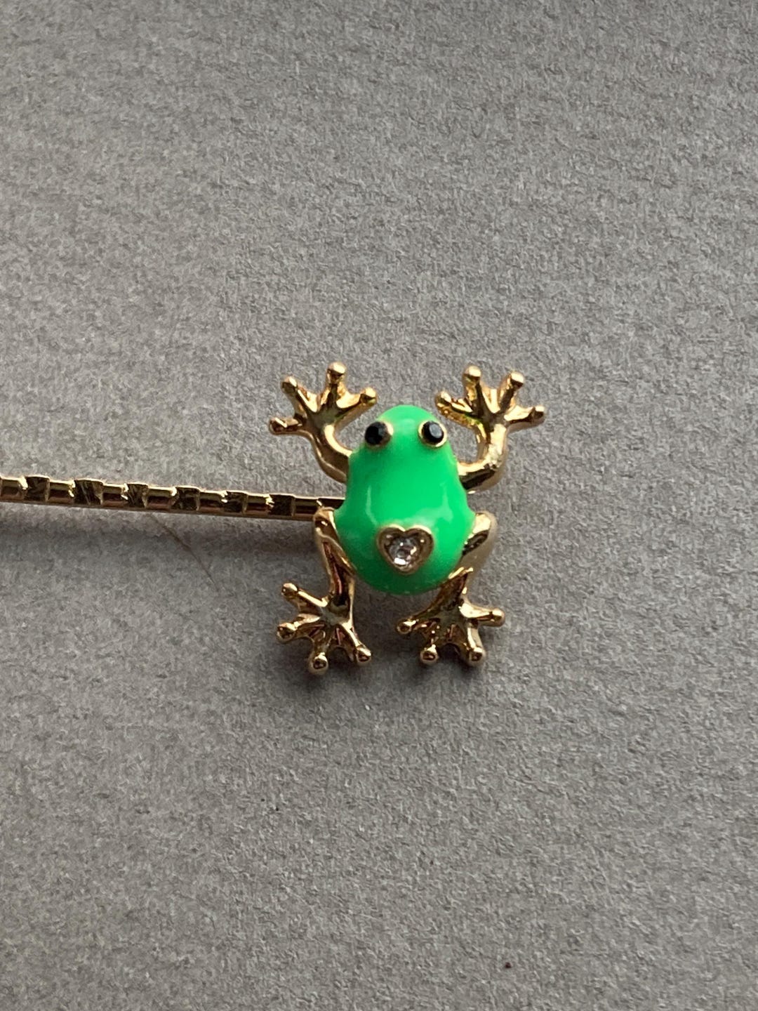 Vintage Green Enamel Frog Bobby Pin Gold Rhinestone Hair Pin - Etsy
