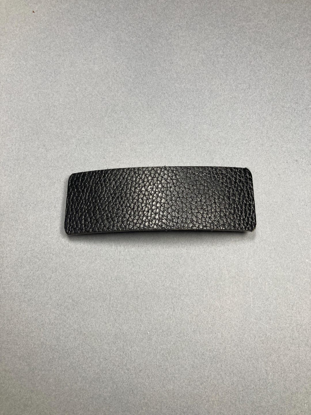 Vintage Leather Barrette Simple Large Black Rectangular Silver Tone ...