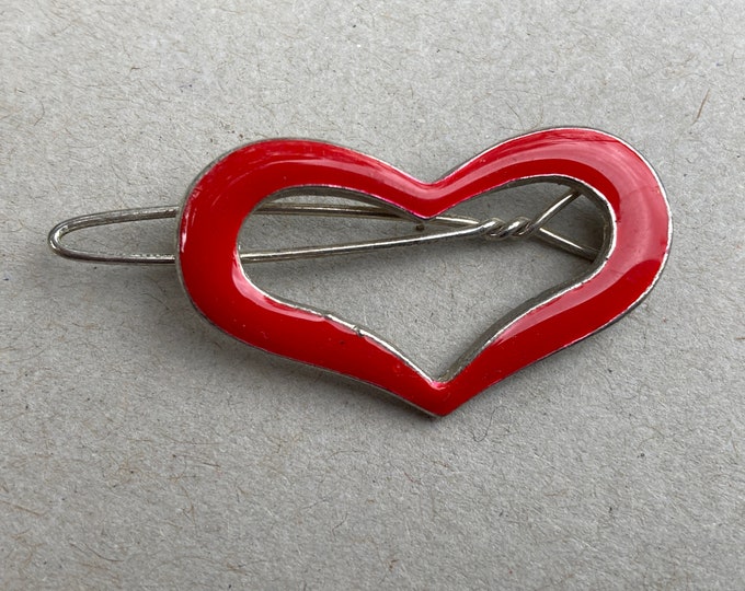 Vintage Heart Barrette Small Red Enamel Metal Open Hair Clip Accessory ...