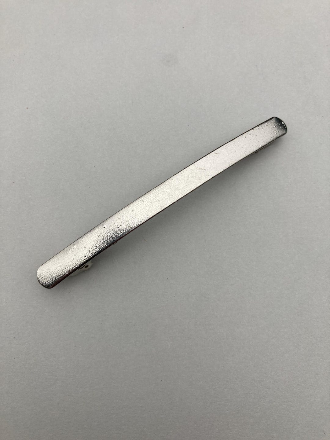 Vintage Skinny Silver Metal Bar Barrette Minimal Speckled Brushed Sleek ...