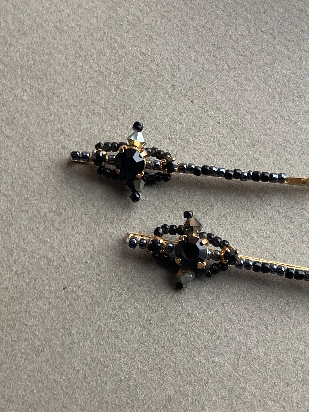Vintage Crystal Bead Bobby Pin Set Black Gray Hair Slides - Etsy