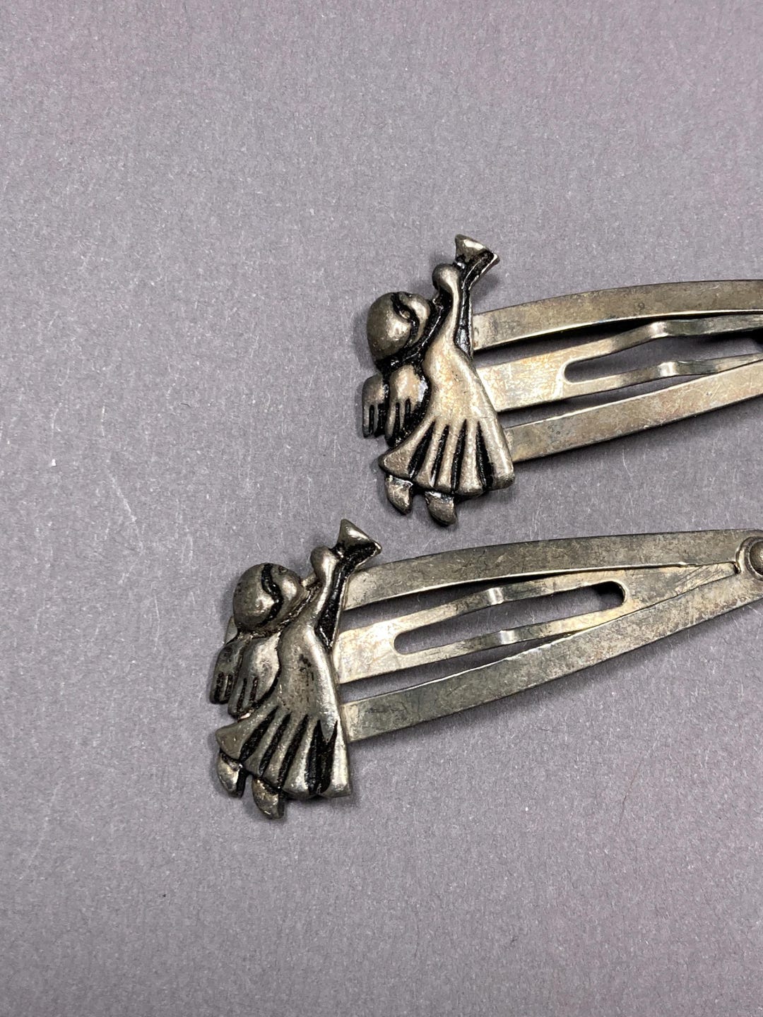 Vintage Angels Snap Clip Set Aged Silver Metal Cherub Celestial Trumpet ...