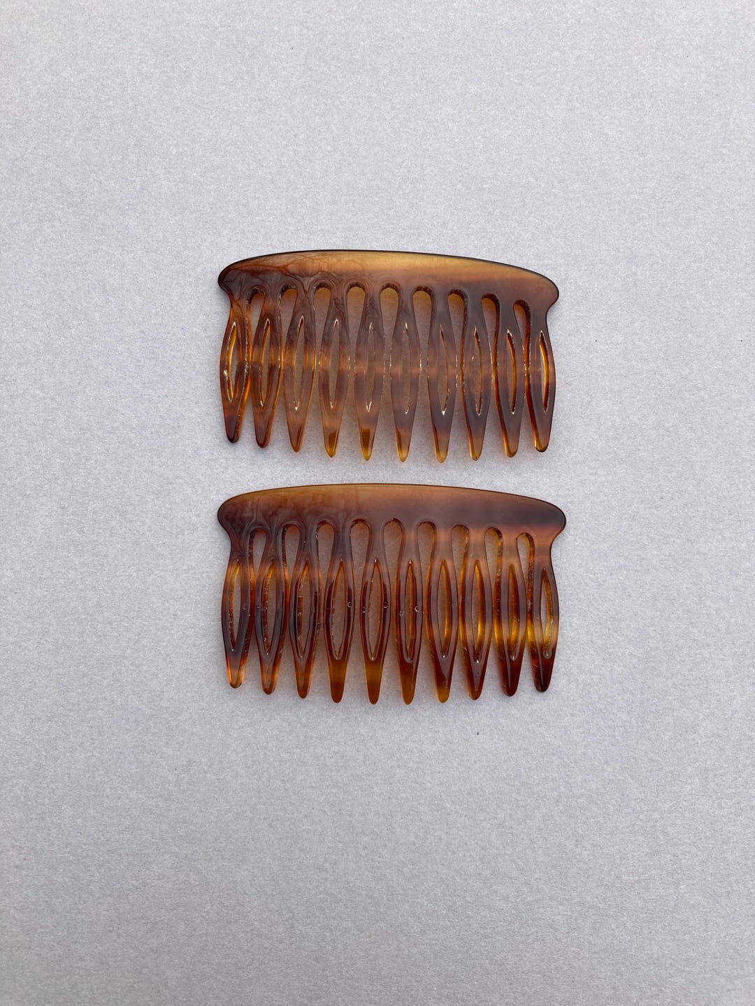 Vintage Brown Hair Comb Set Faux Tortoise Handmade French Side Comb ...