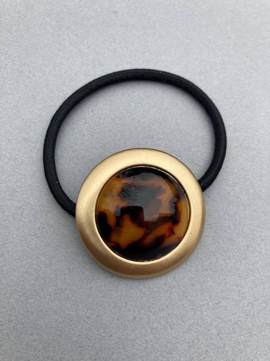 Vintage Round Faux Tortoise Gold Metal Ponytail Holder Brown Black ...