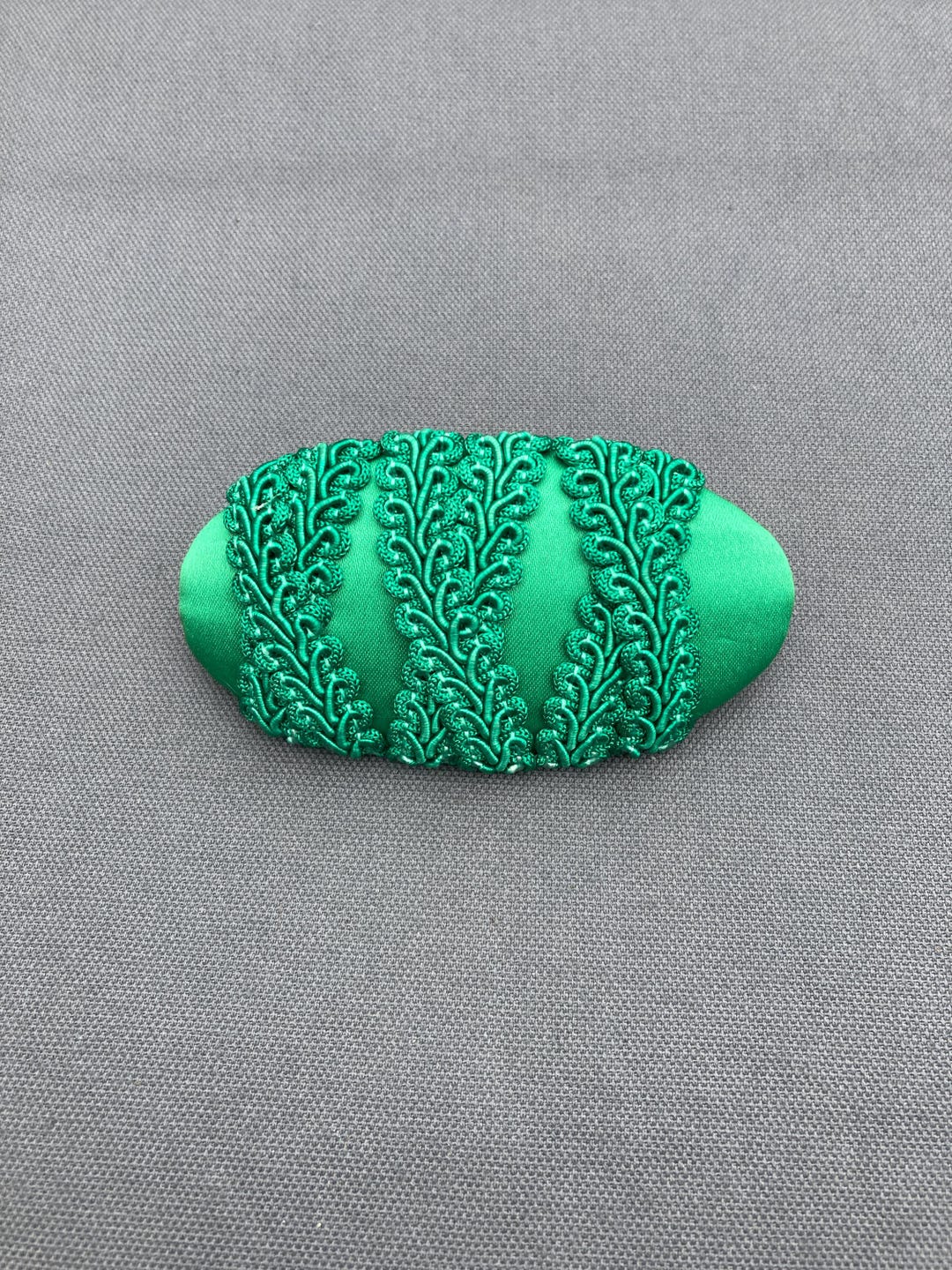 Vintage Green Fabric Barrette Large Oval Handmade Criss Cross Trimmed ...