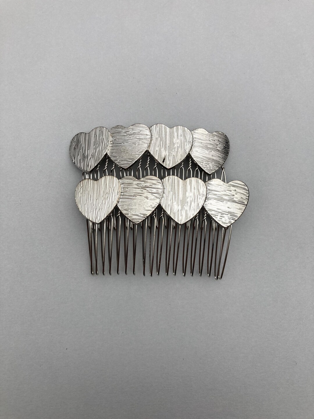 Vintage Silver Metal Heart Hair Comb Set Brushed Shiny Side Hair Comb ...