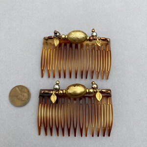 Vintage Brown Beaded Hair Comb Set Decorated Faux Tortoise French Side ...