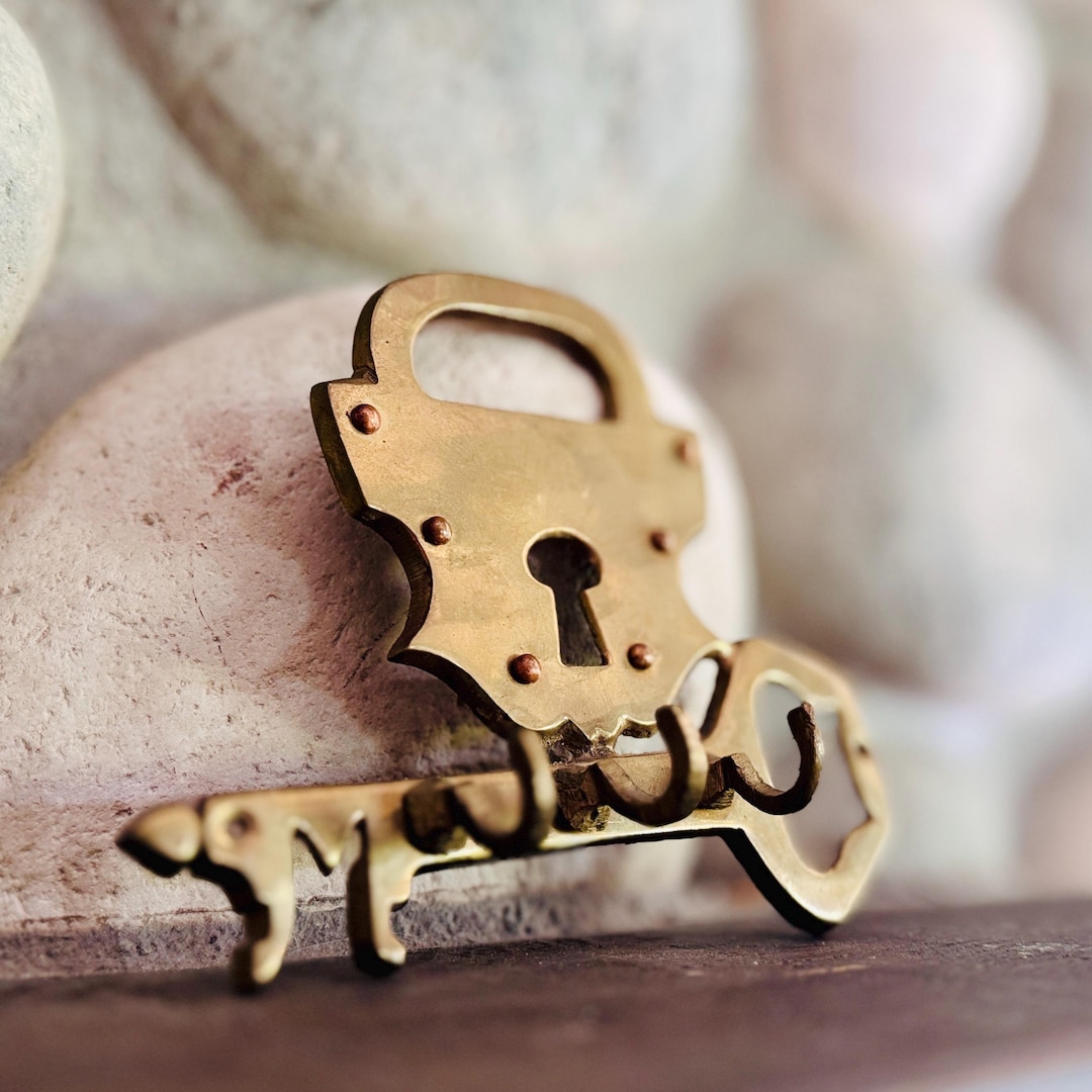 Vintage Solid Brass Padlock & Key Wall Hook – Made in India - Etsy