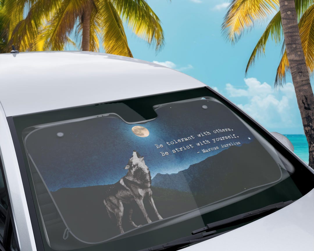Stoic Wolf Spirit Animal Marcus Aurelius Sun Shade Car Auto Philosophy ...