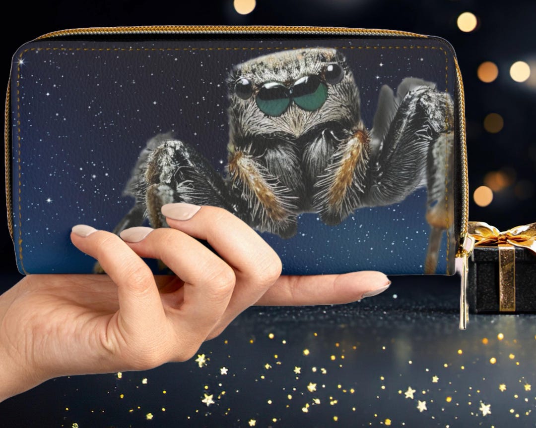 Jumping Spider Spirit Animal Zipper Wallet Starry Night Sky Purse ...