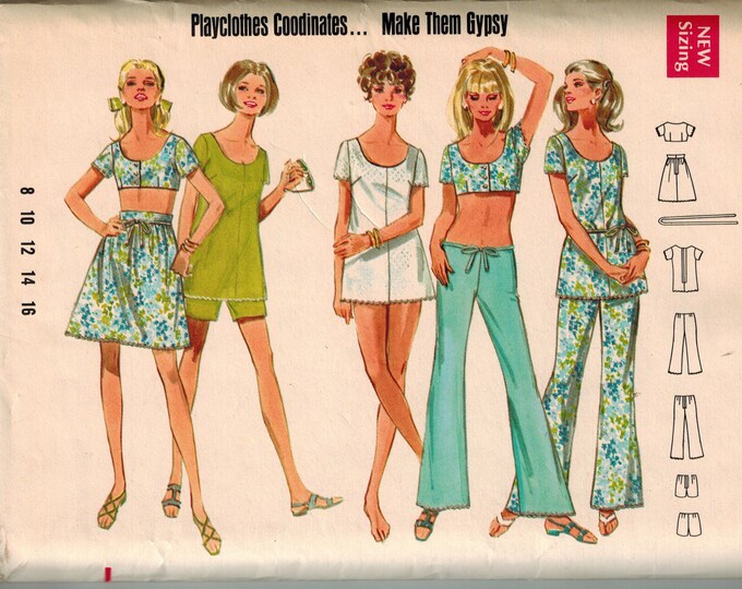 1970s Butterick 5286 Skirt Half Shirt Shorts Tunic Pants Sewing Pattern ...