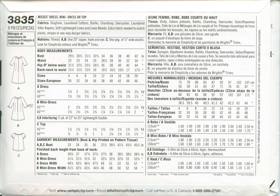 Built by Wendy Sewing Pattern Simplicity 3835 Tops Dress - Etsy