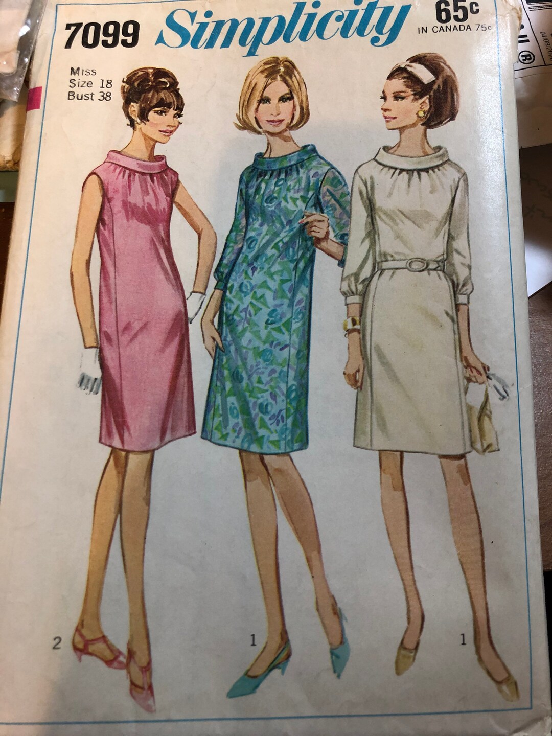 1967 Simplicity 7099 Retro Mod Dress Sewing Pattern Vintage Size 18 ...
