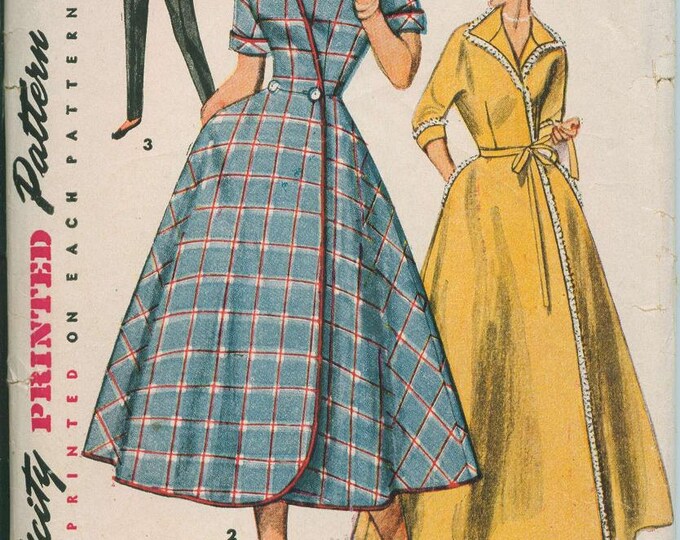 1953 Wrap Duster Robe Housecoat Simplicity 4474 Sewing Pattern Vintage ...