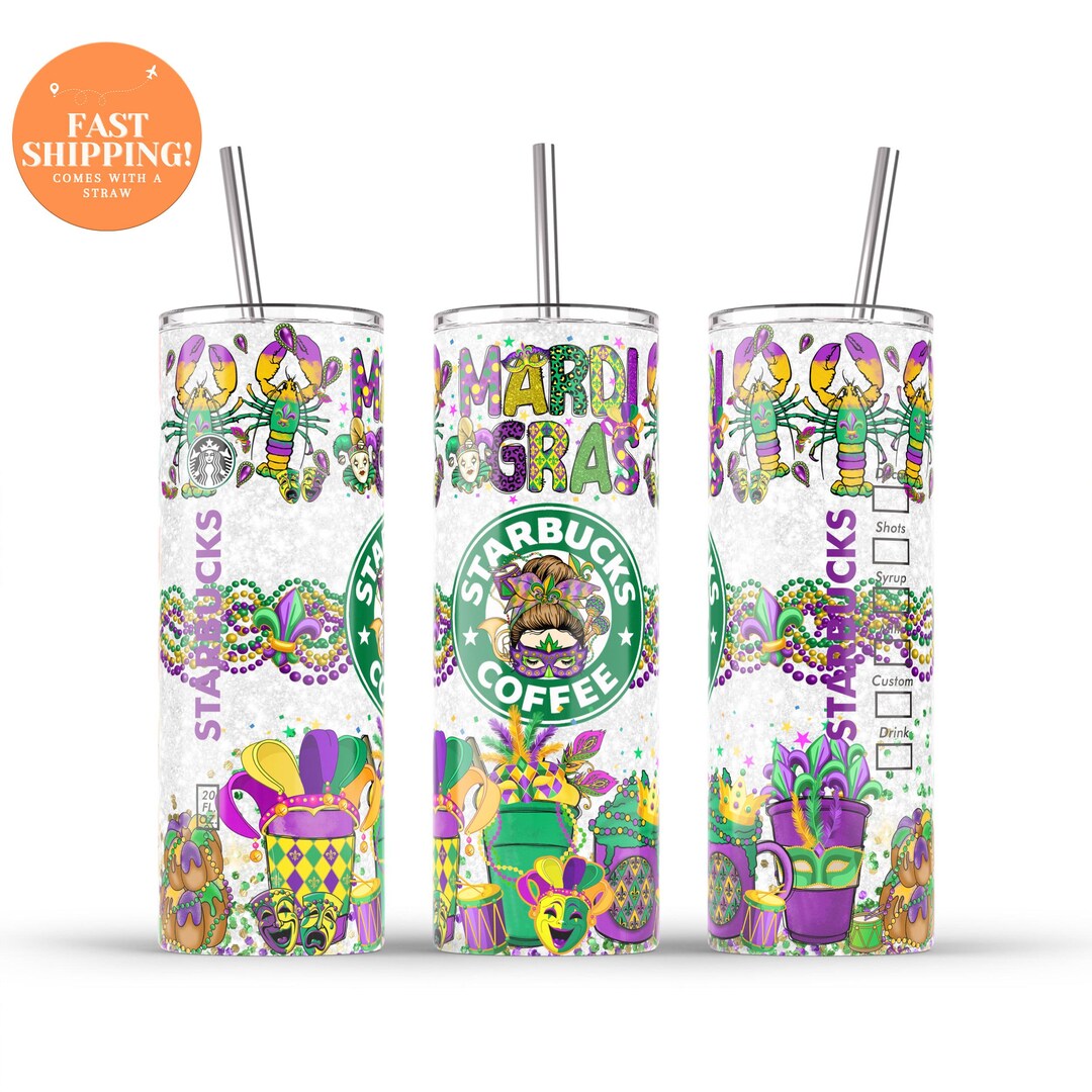 Mardi Gras Coffee Tumbler, 20oz Insulated Cup With Straw, New Orleans ...