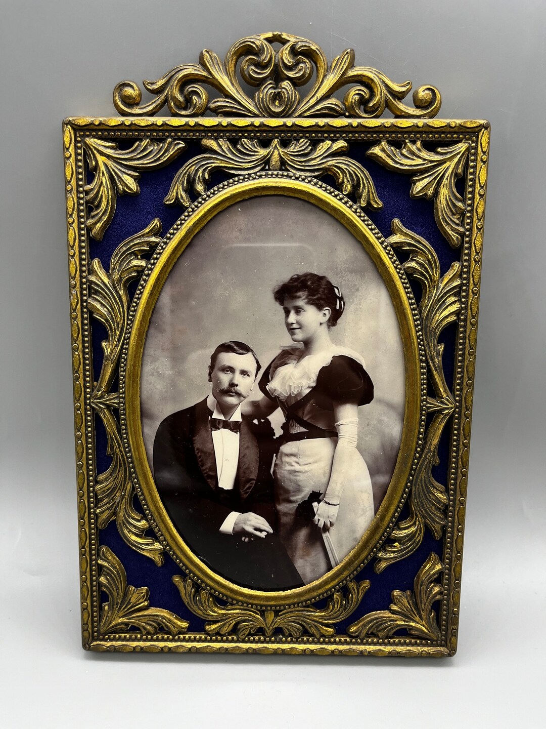 Vintage Italian Metal Maximalist Frame With Blue Velvet Slip Containing ...