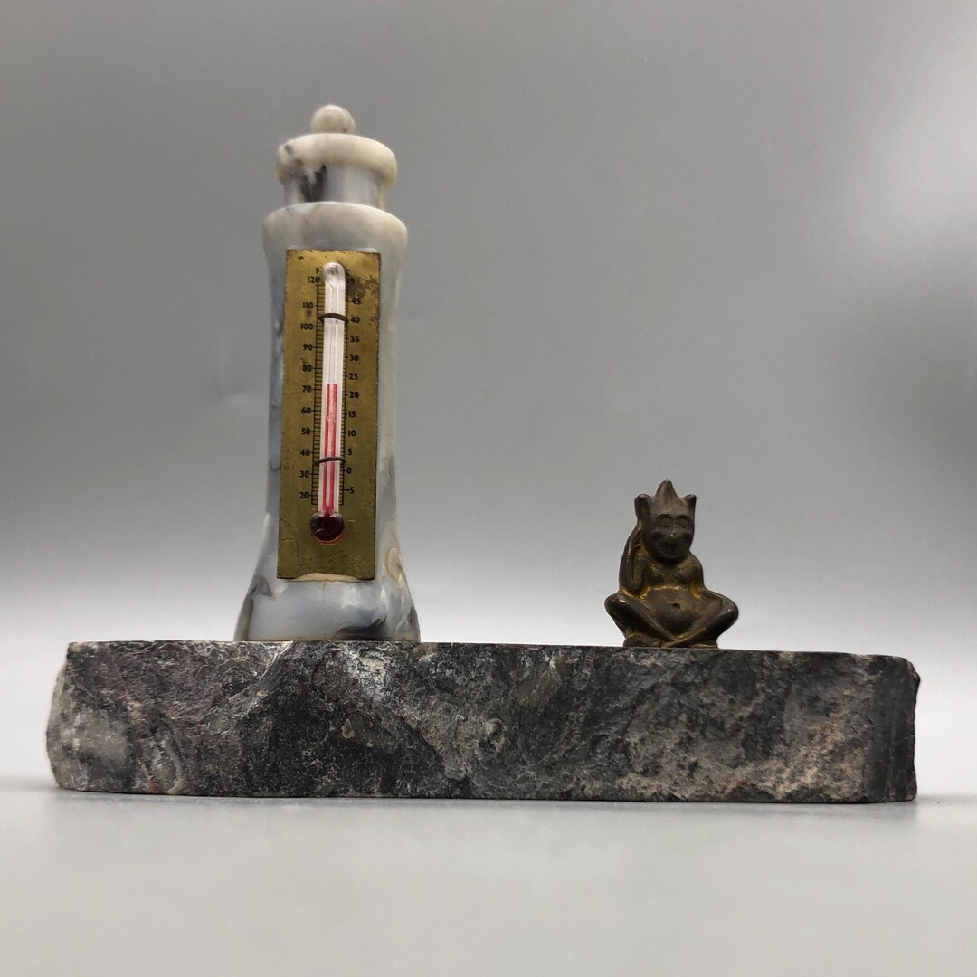 Vintage Lands End Stone Based Lighthouse Thermometer With Cornish Pixie ...