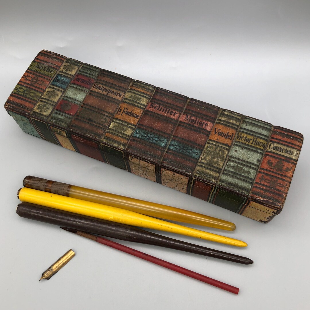 Vintage Library Book Spine Pen Box - Etsy