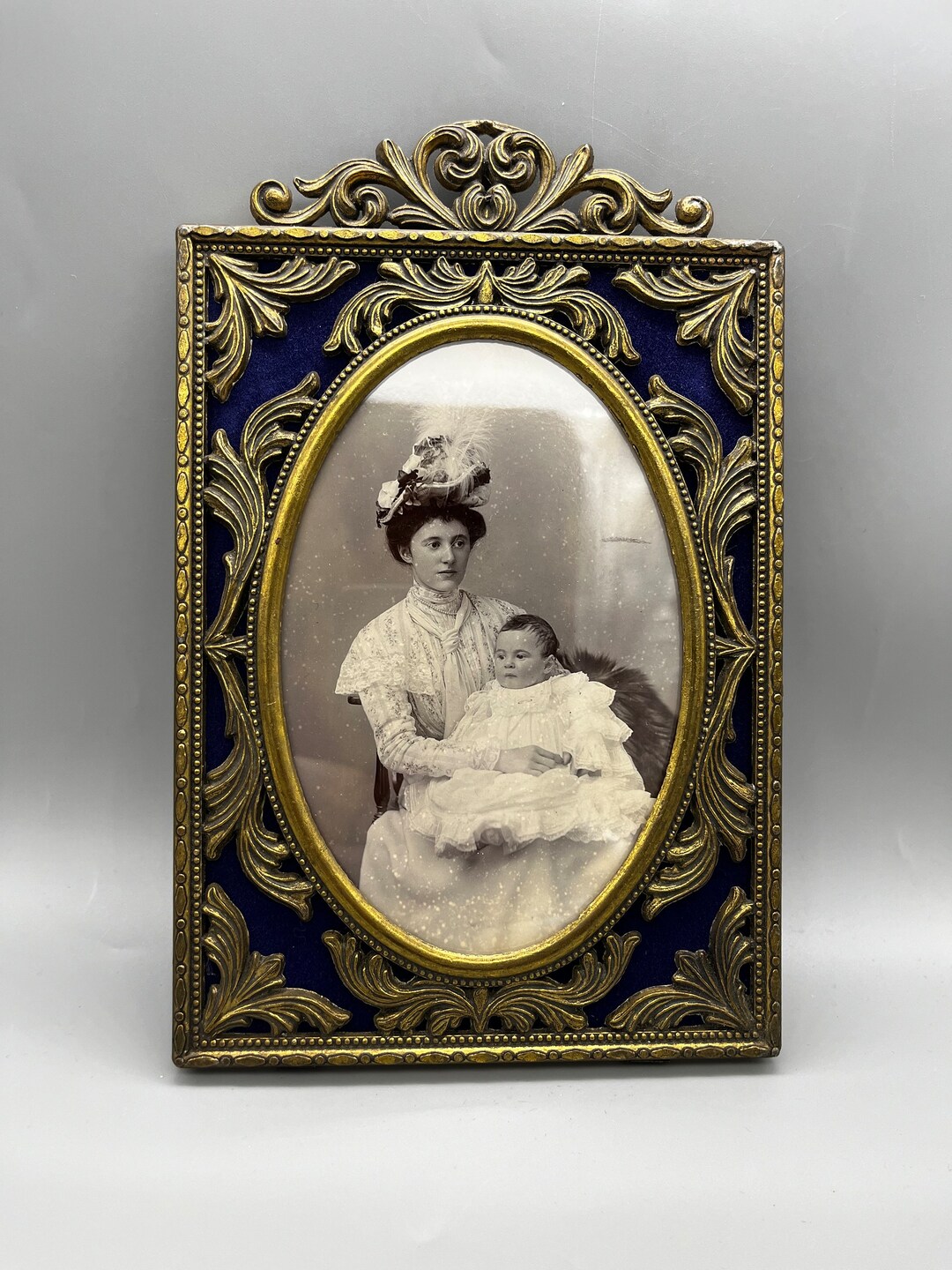 Vintage Italian Metal Maximalist Frame With Blue Velvet Slip Containing ...