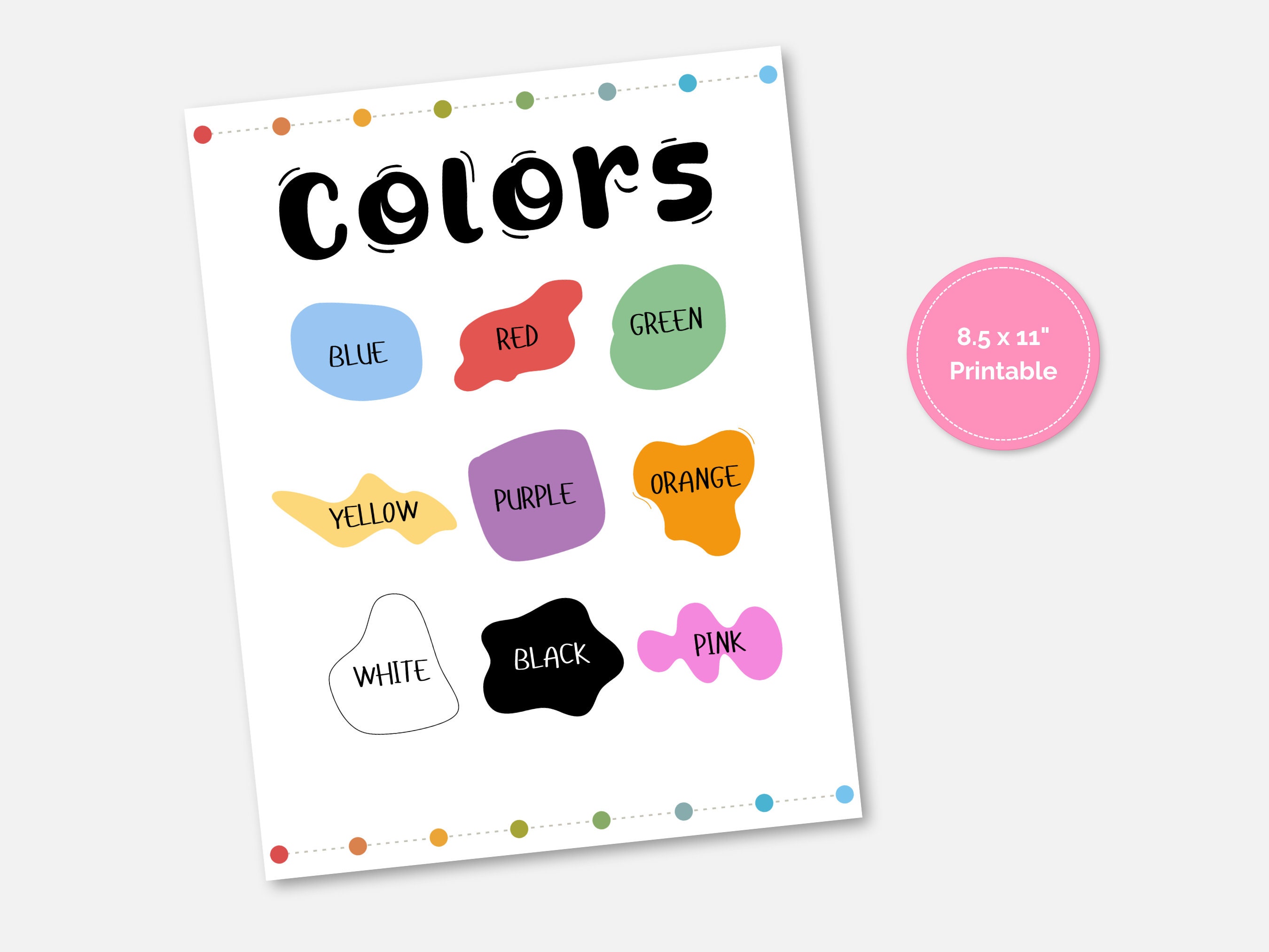 Polka Dot Color Chart Printable: Fun Blob Art for Toddlers (digital ...